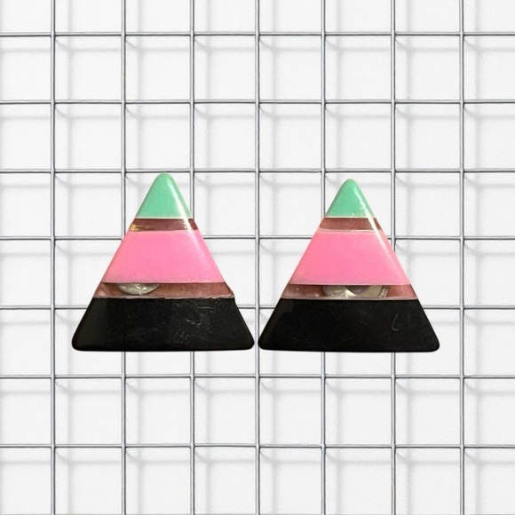 Jewelry | 198s Acrylic Stripe Triangle Earrings Pink Black Green Clear ...